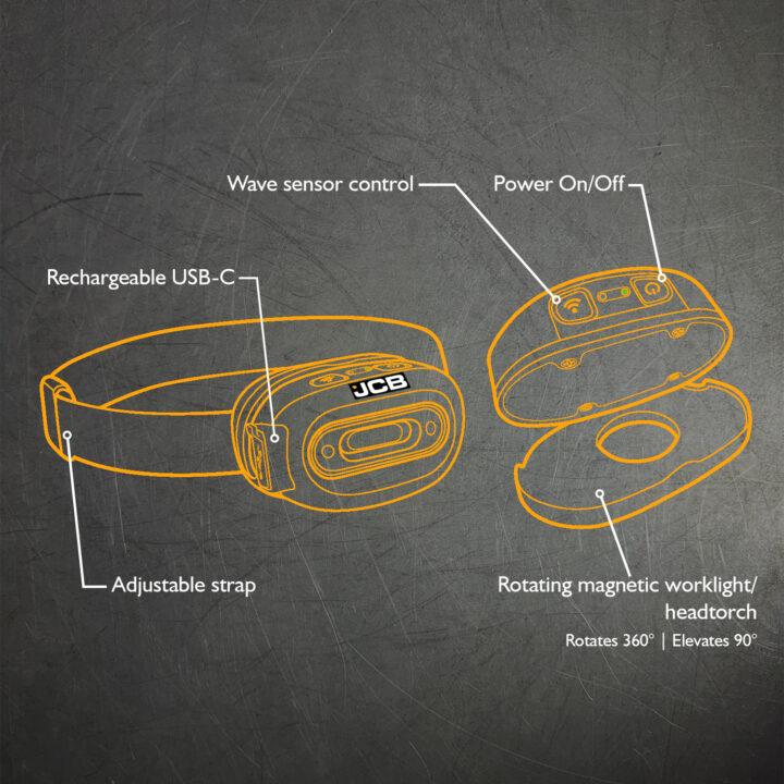 JCB XTRA HEAD TORCH - 260 Lumen, Detachable & Mountable